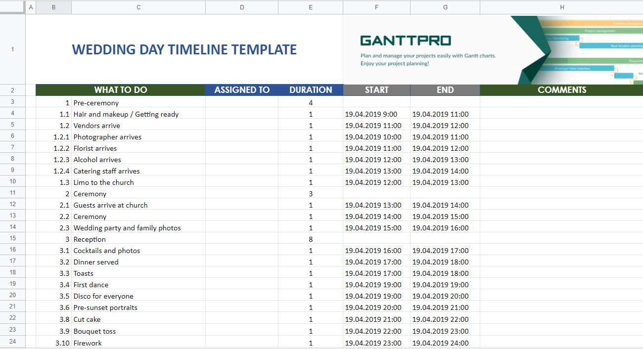 Wedding Day Timeline Template Excel Template Free Download